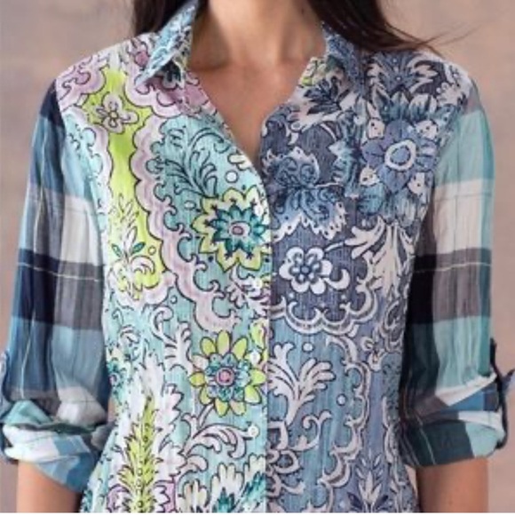 Sundance | Tops | Sundance Cino Mixed Floral Plaid Button Down Top ...